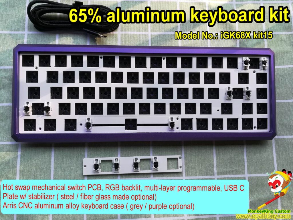 65% aluminum mechanical keyboard kit, hot swap aluminum keyboard kit GK68X
