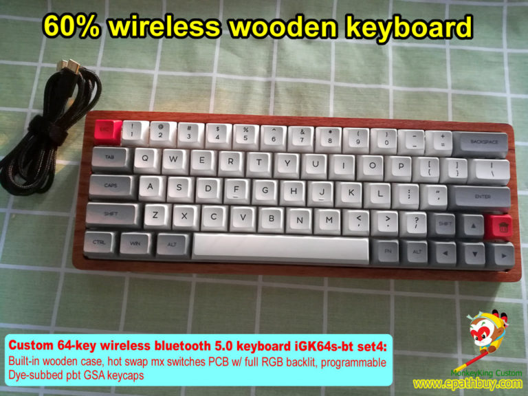 Custom wireless wooden keyboard, bluetooth RGB wood mechanical keyboard