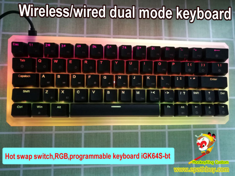 Custom rgb mechanical keyboard, 64 keys 60% rgb backlit wireless/wired ...
